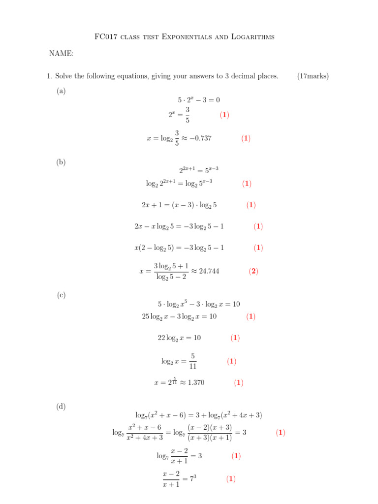 Exponentials & Logarithms Test | PDF | Mathematical Objects ...