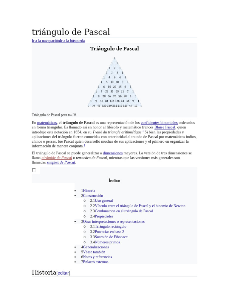 Triángulo de Pascal | PDF | Matemática Elemental | Combinatoria