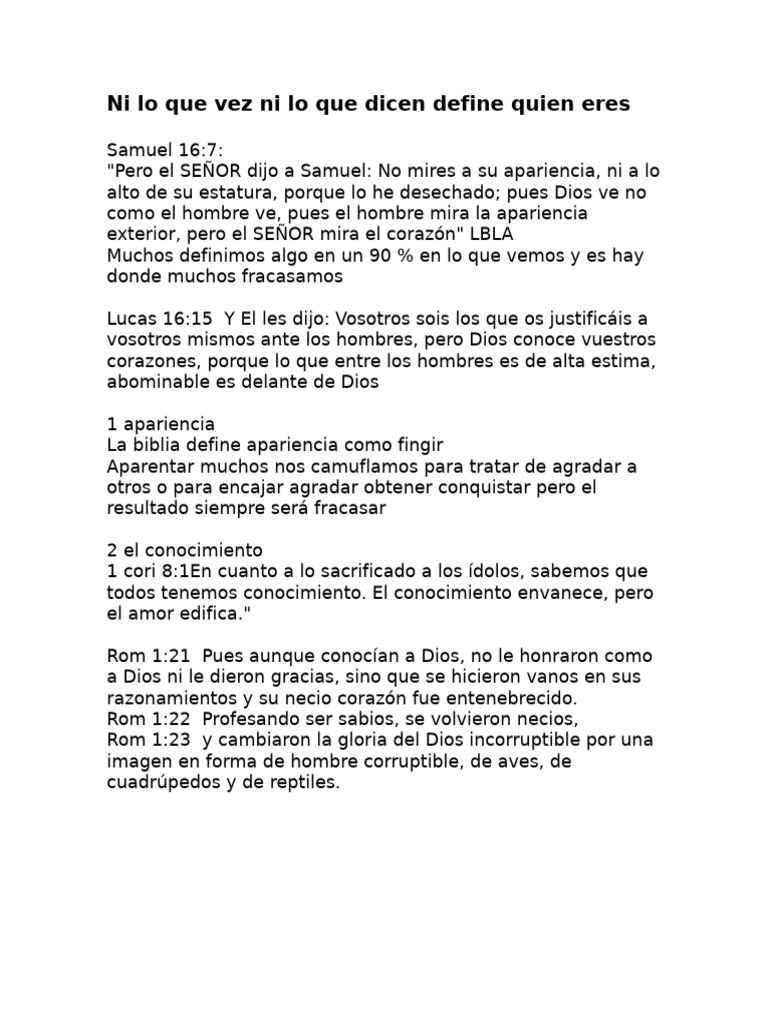 Ni Lo Que Vez Ni Lo Que Dicen Define Quien Eres | PDF