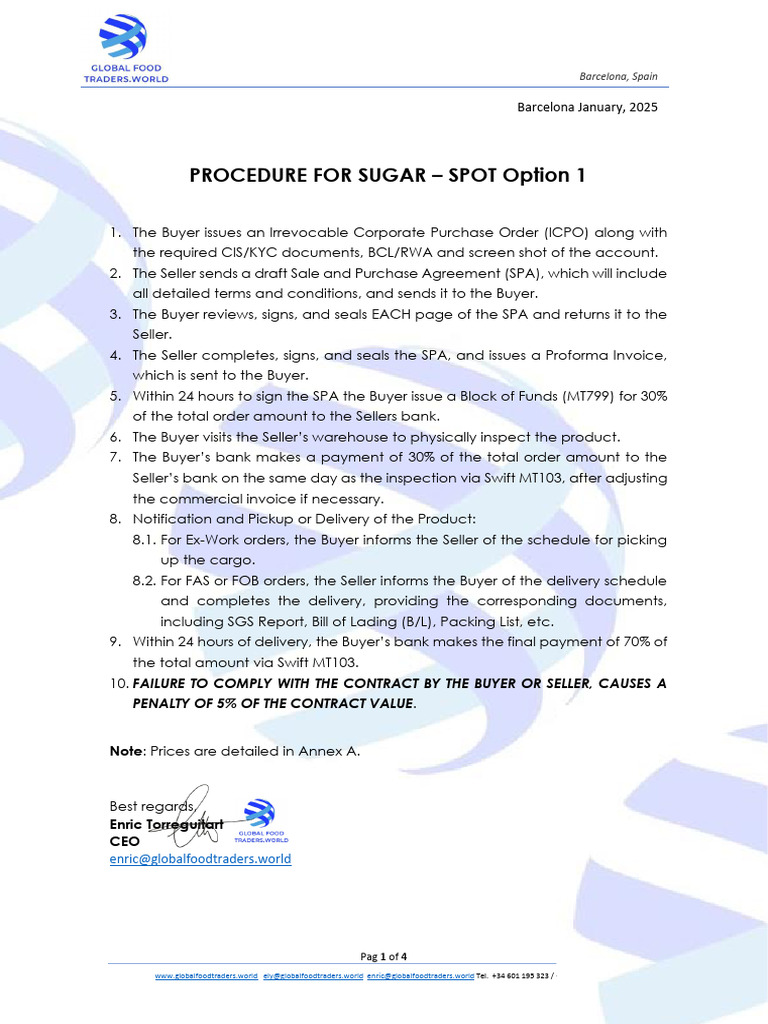 Procedures Spot Sugar 2025 01 Rev0 | PDF | Bill Of Lading | Invoice