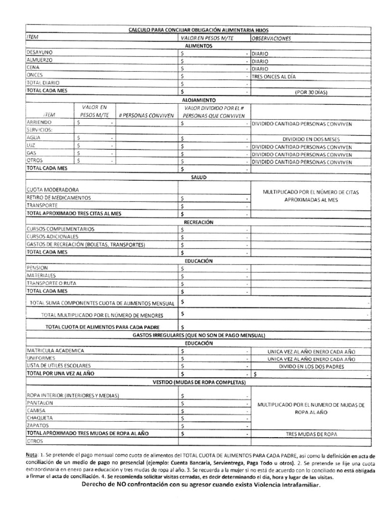 Calculo para Conciliar Alimentos Hijos | PDF