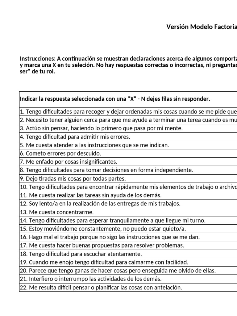 Test EFECO - Completar | PDF | Funciones ejecutivas | Metacognición