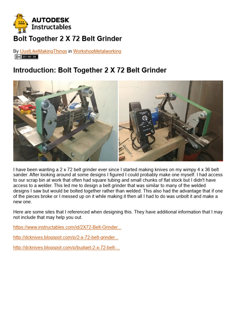 Bolt Together 2 X 72 Belt Grinder - 12 Steps (With Pictures ...