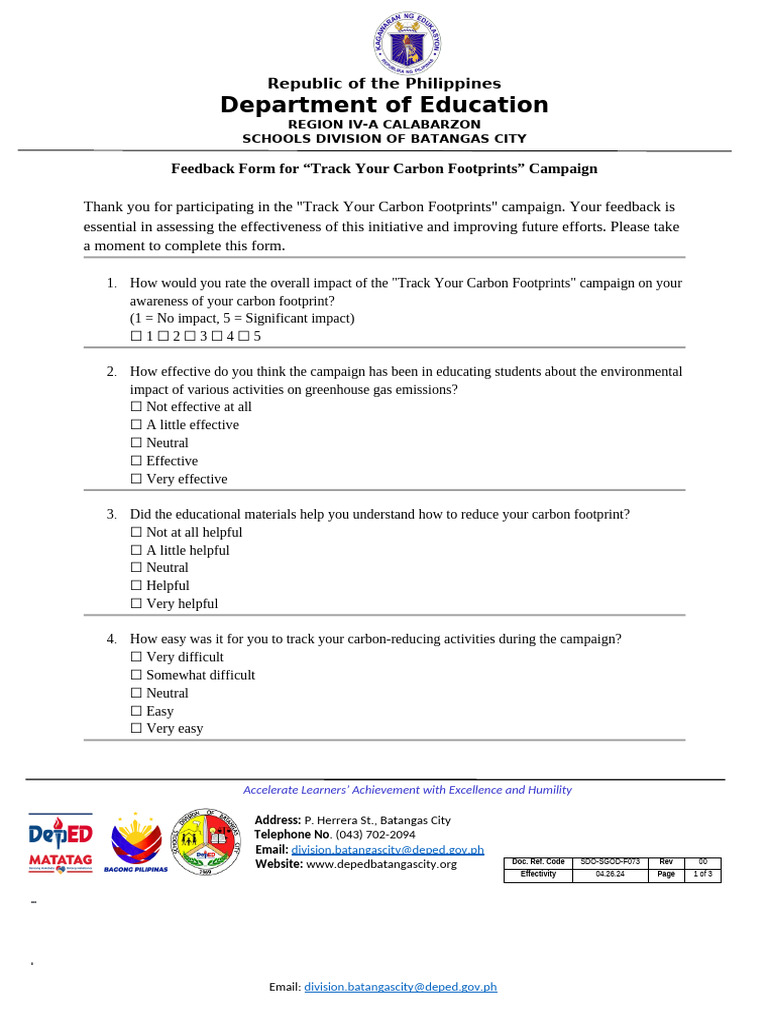 Feedback Form - Carbon Footprint | PDF | Carbon Footprint ...
