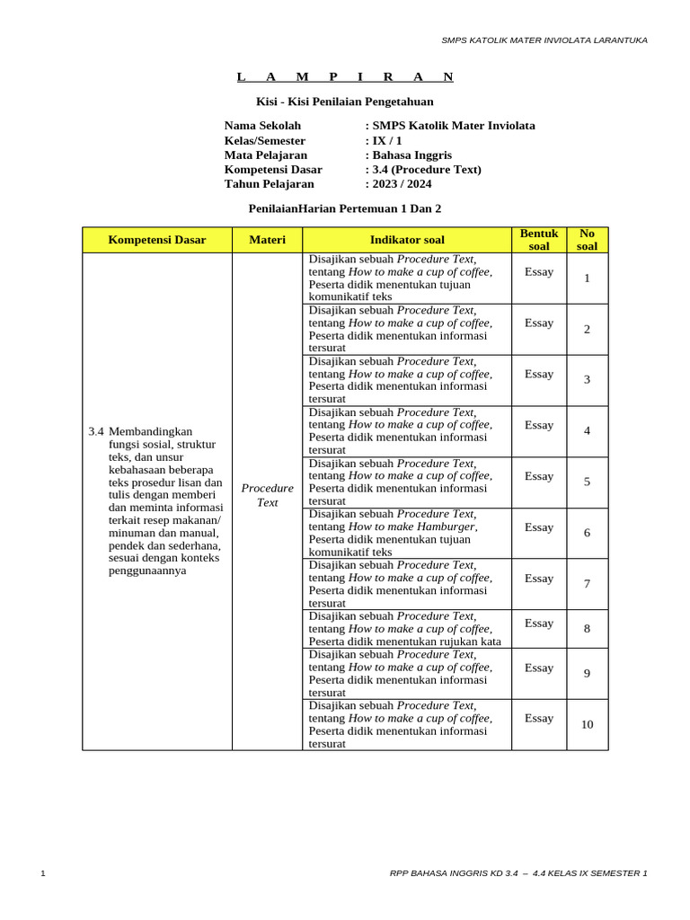 LAMPIRAN RPP KLS 9 04 SEMESTER 1 | PDF | Spoon | Teaspoon