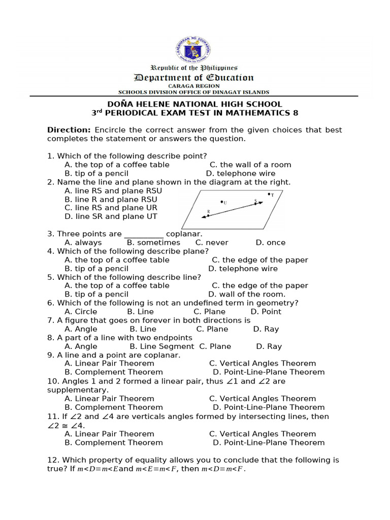 MATH 8 - SUMMATIVE | PDF | Line (Geometry) | Angle