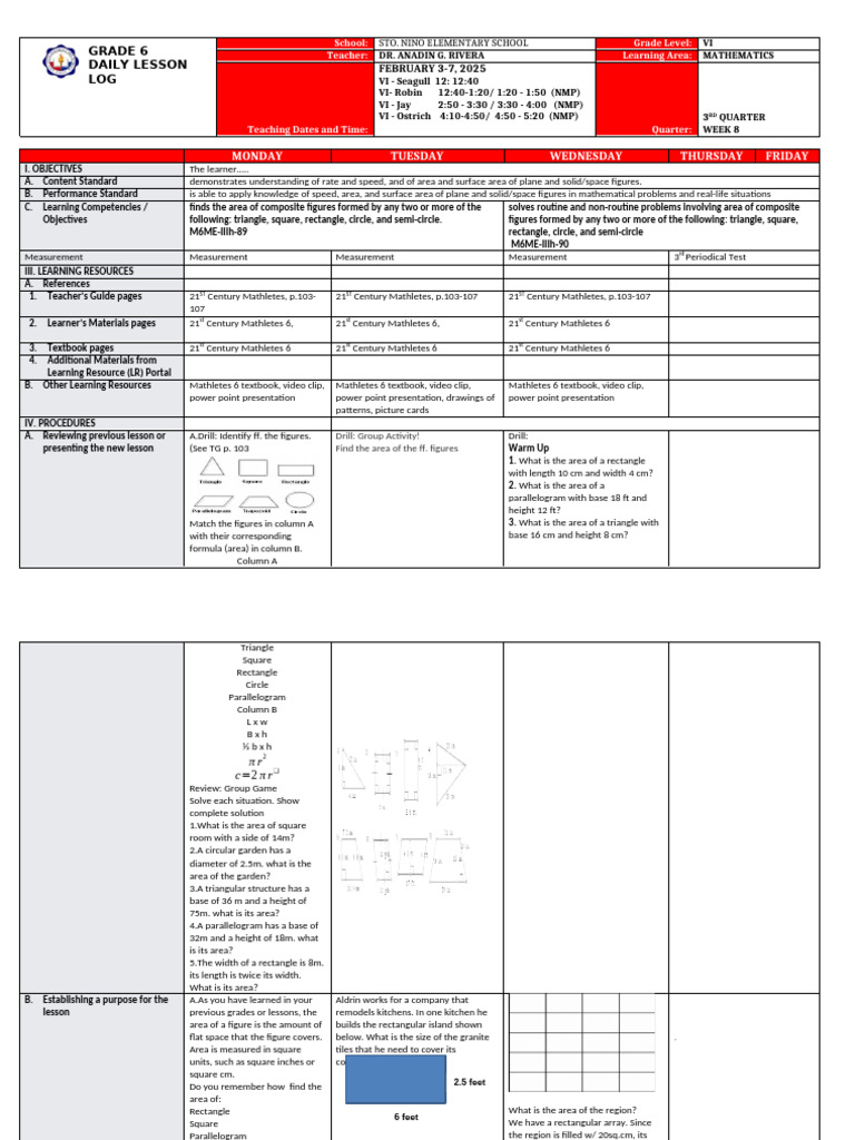 Ana-Dll Mathematics-6 q3 w8 | PDF | Area | Rectangle