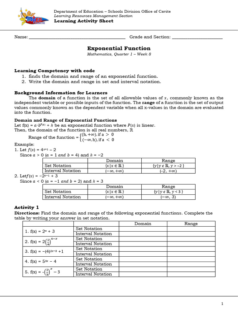LAS - Exponential Function | PDF | Function (Mathematics ...