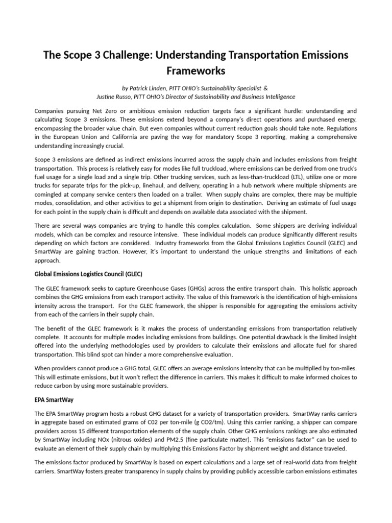 Pitt Ohio Emissions Frameworks WP | PDF | Greenhouse Gas | Cargo