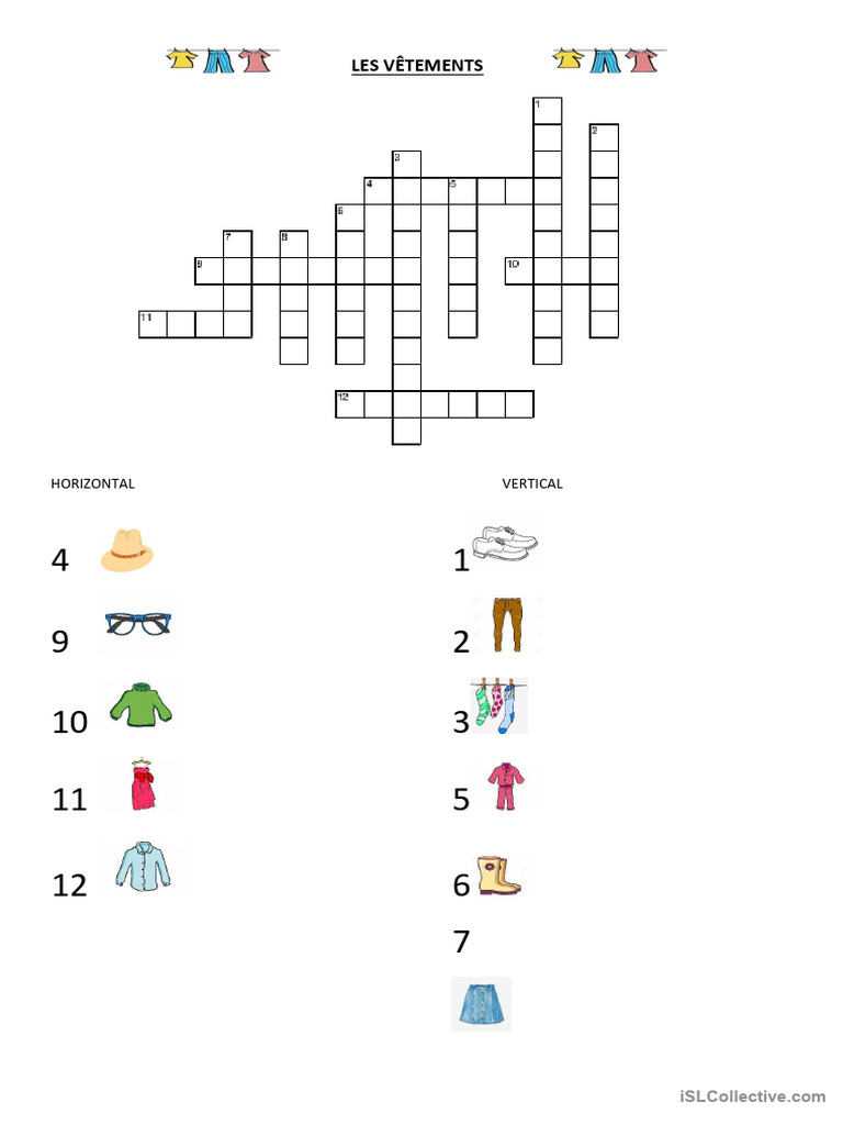 Grille de mots croisés sur les vêtements | PDF