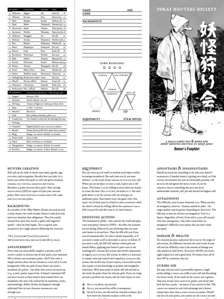 Yokai Hunters Society RPG Panphlet v.1.1 | PDF