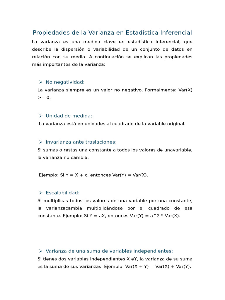 Propiedades Clave de la Varianza | PDF
