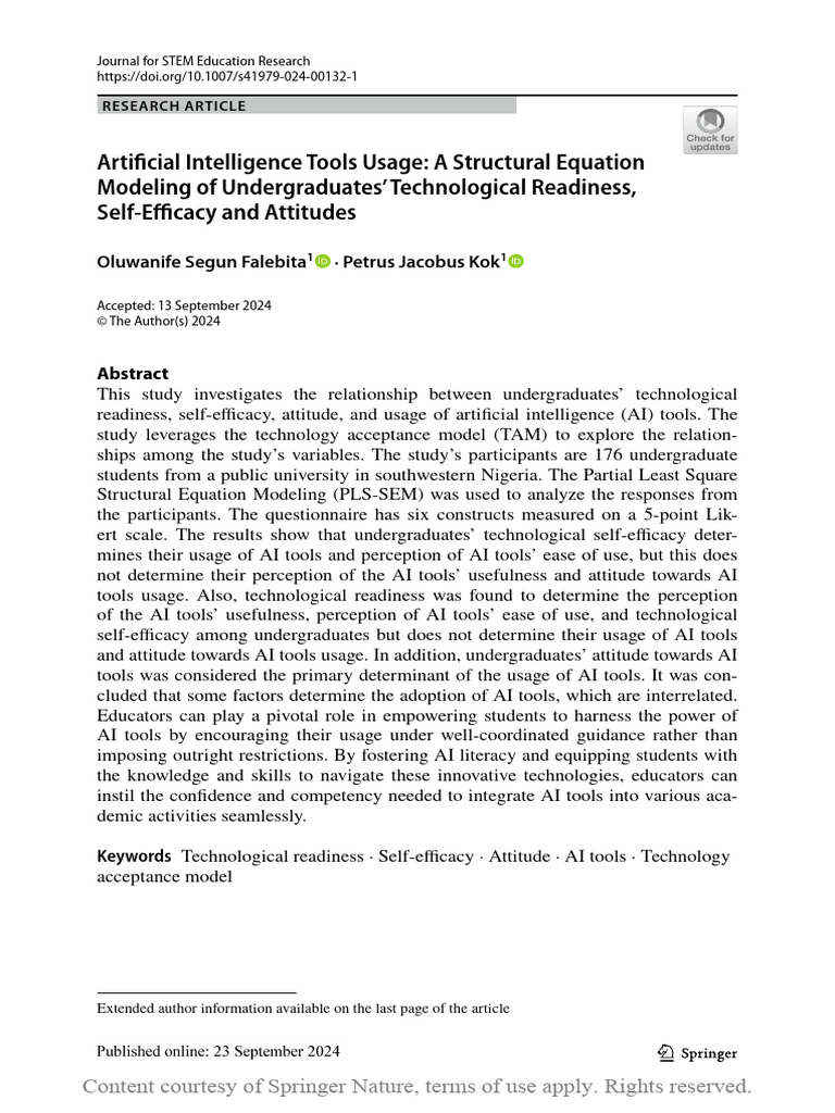 Artificial Intelligence Tools Usage A Structural E | PDF | Self ...