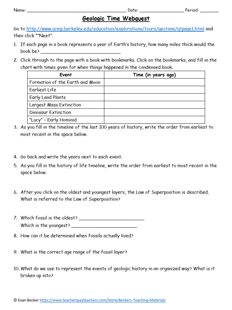 Geologic Time Webquest: Event Time (In Years Ago) | PDF | Geologic Time ...
