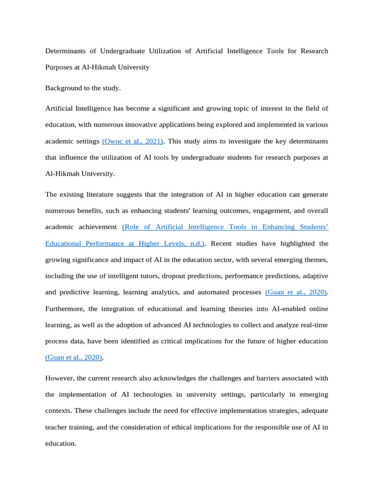 Determinants of Undergraduate Utilization of Artificial Intelligence Tools For Research Purposes ...