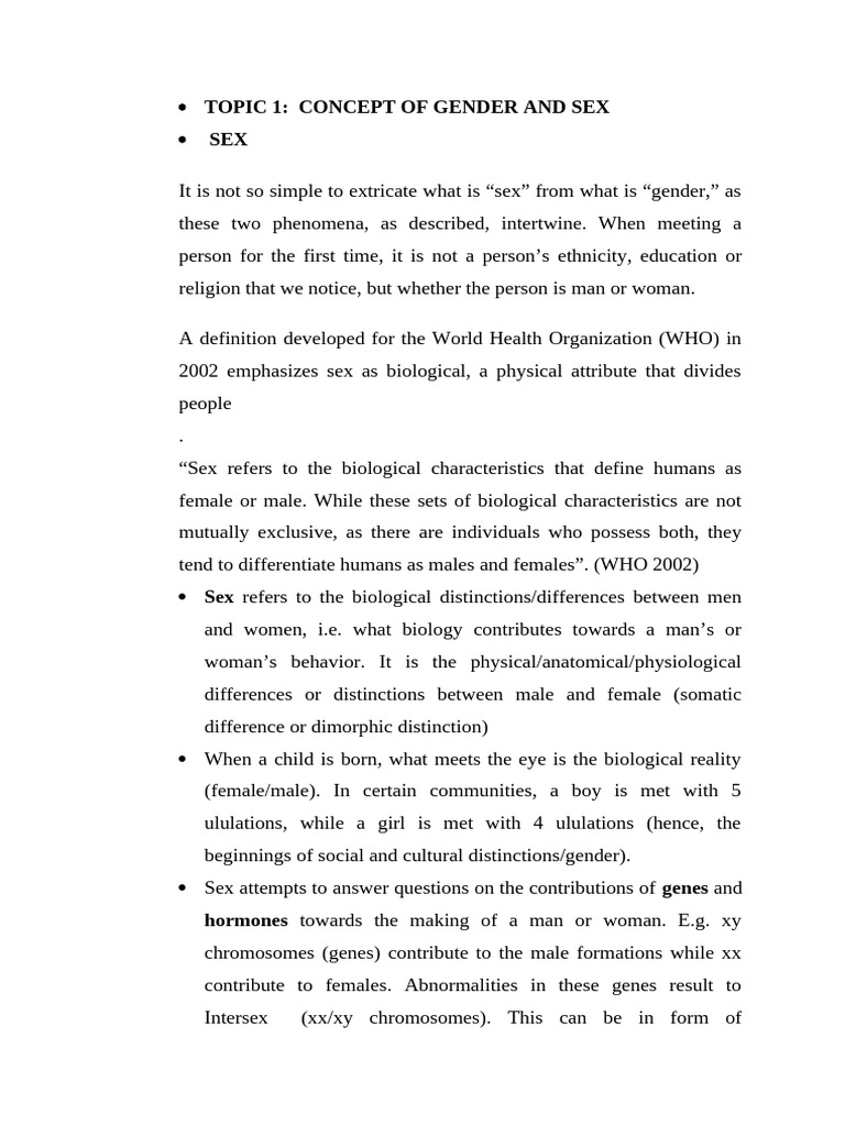 Topic 1. Sex and Gender Notes | PDF | Gender | Gender Studies
