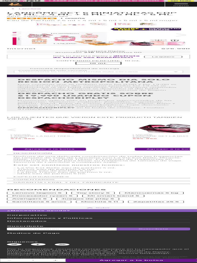 Ripley - LANCÔME SET 5 MINIATURAS EDP 7.5 ML + 4 ML + 5 ML + 5 ML + 5 ML | PDF