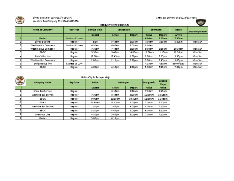 Curfew Bus Schedule Belize City Benque | PDF