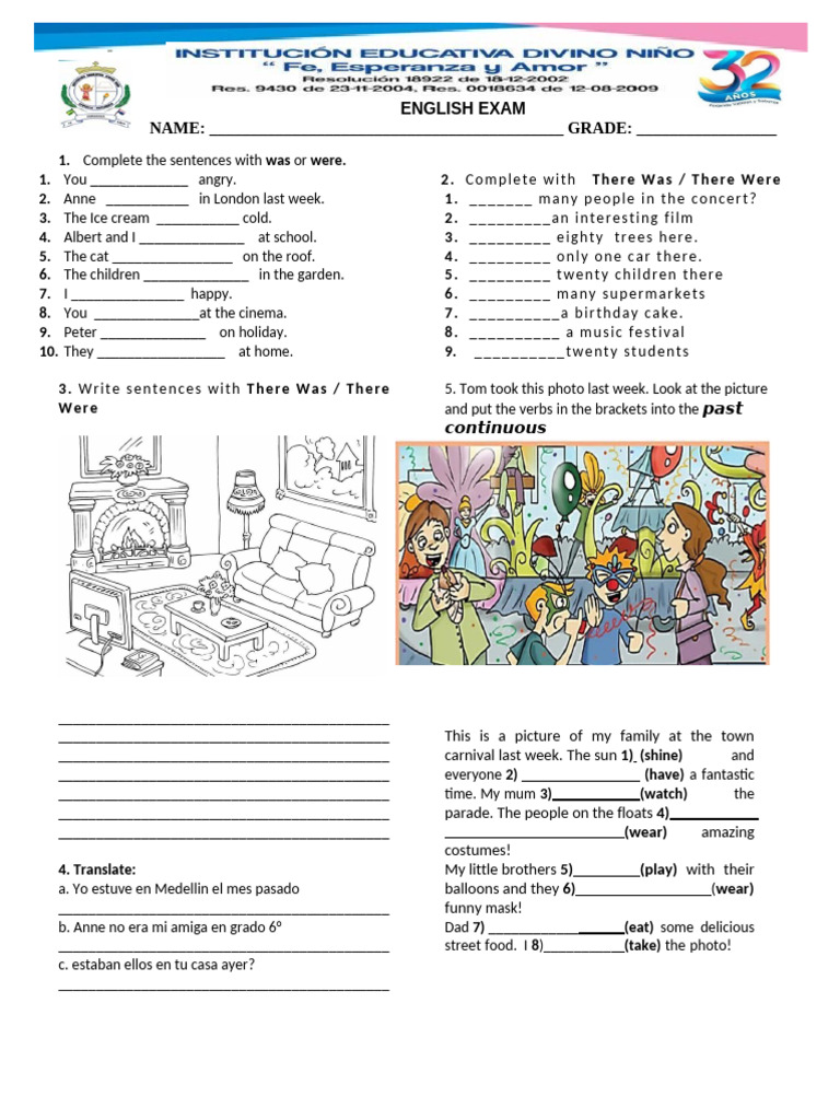 English Exam: Past Tense Practice | PDF | Carnival | Walking Events