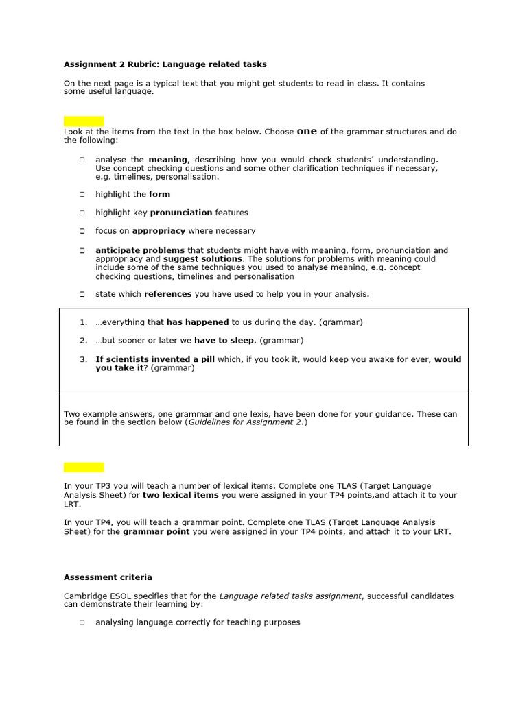 Assignment 2 - Language Related Tasks - NEW VERSION | PDF | Verb | Word