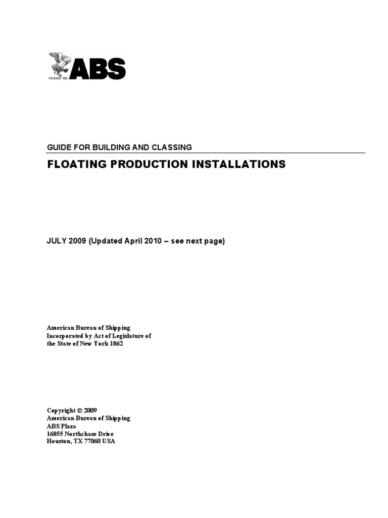 Rules For Building and Classing of Floating Production Installations ...