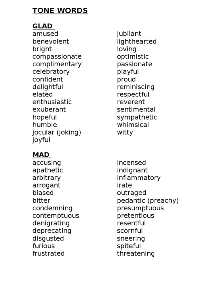 Adjectives Describing Author's Tone | PDF | Self-Improvement