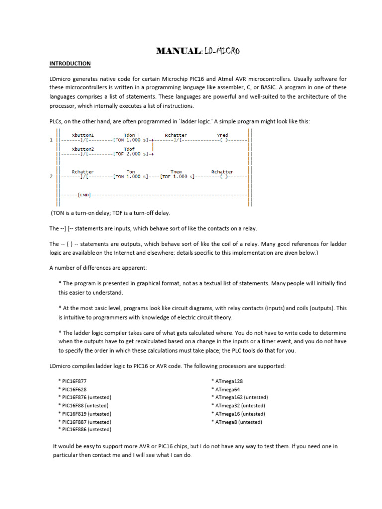 14 MANUAL LDmicro | PDF | Analog To Digital Converter | Programmable Logic Controller