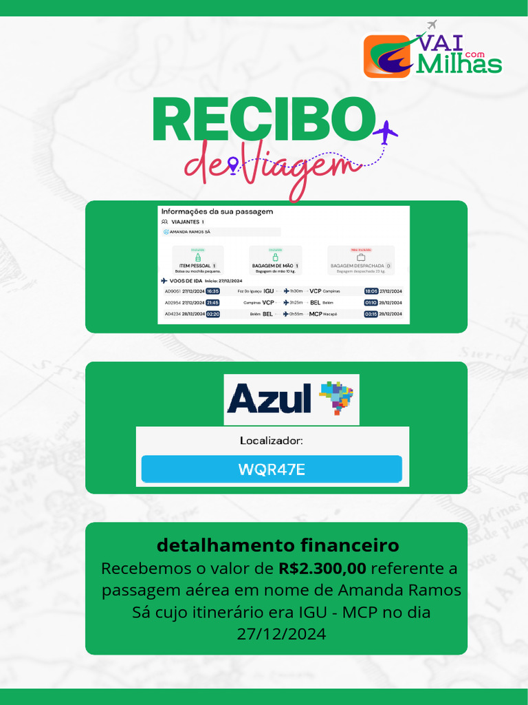 Recibo de Viagem Amanda Ramos Sa | PDF