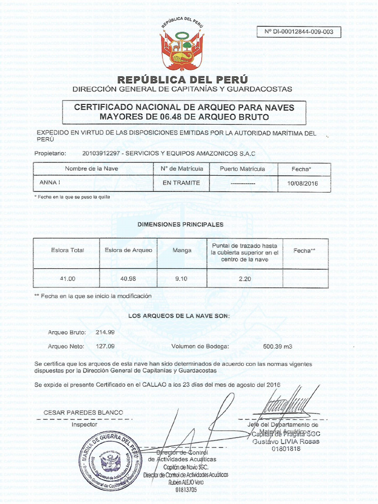 Certificado de Arqueo Af Anna-I | PDF