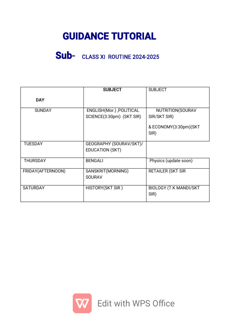 Class XI Study Schedule 2024-2025 | PDF