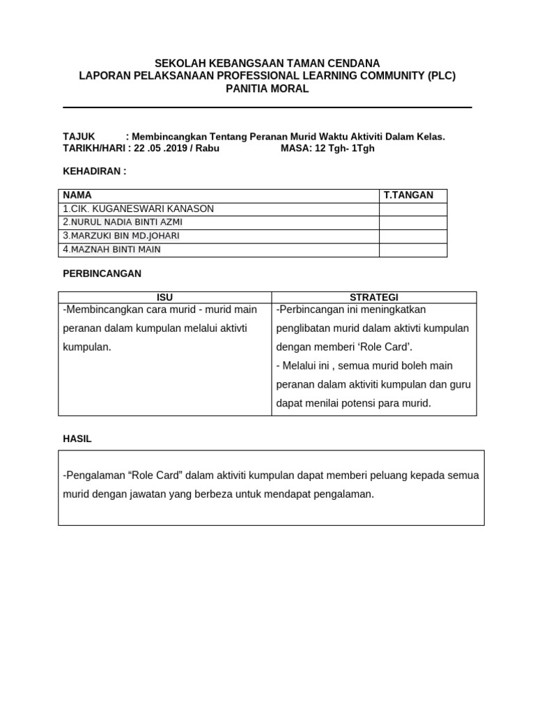 Laporan PLC (Peranan Murid) | PDF
