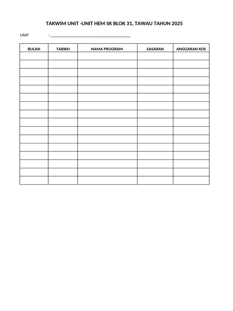 Takwim Unit Hem 2025 | PDF