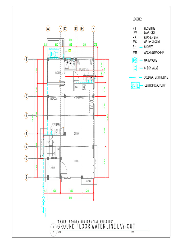 Three-Story Residential Water Line Layout | PDF | Toilet | Home