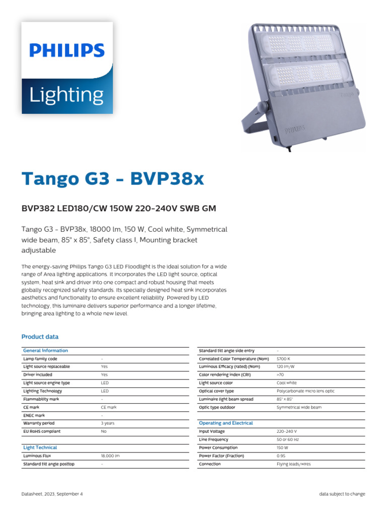 Philips 150W LED Floodlight Overview | PDF | Lighting | Light Emitting ...