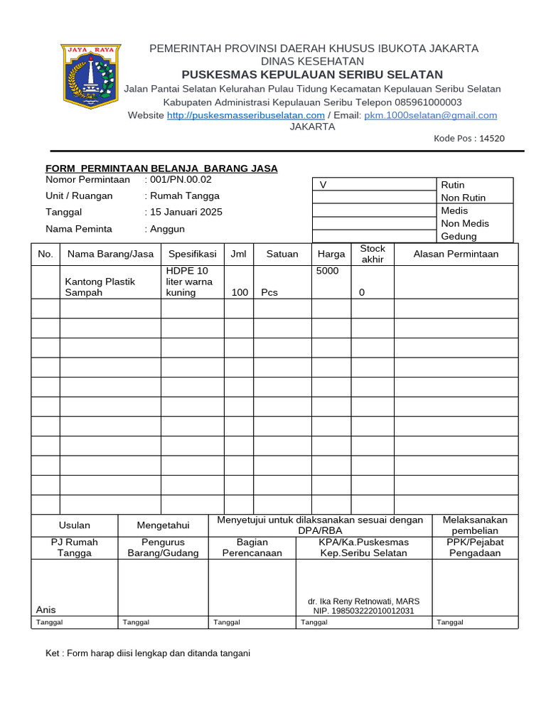 Form Permintaan Belanja Barjas 2025 | PDF