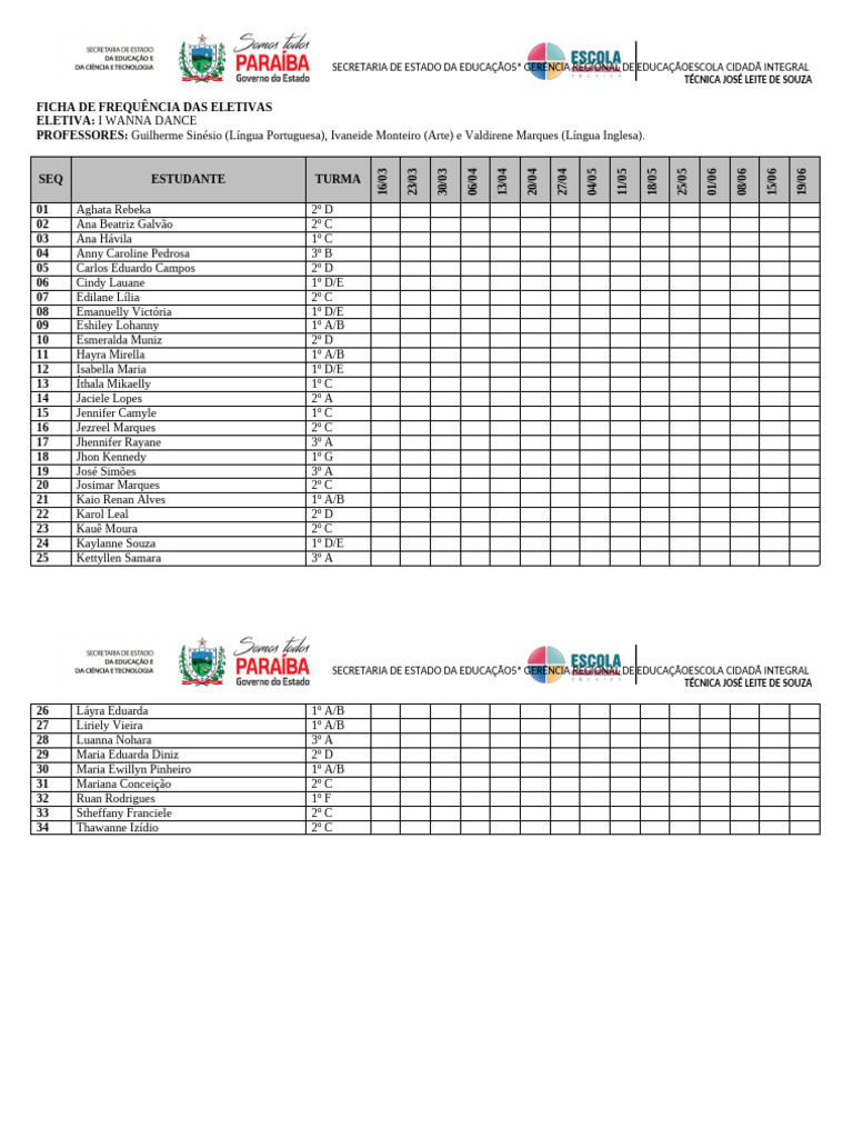 Ficha de Frequência Das Eletivas | PDF