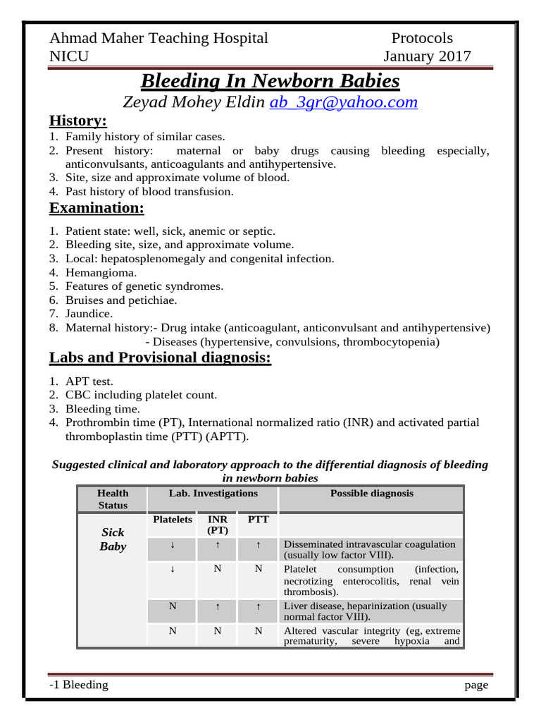 Newborn Bleeding Diagnosis Protocols | PDF | Bleeding | Platelet