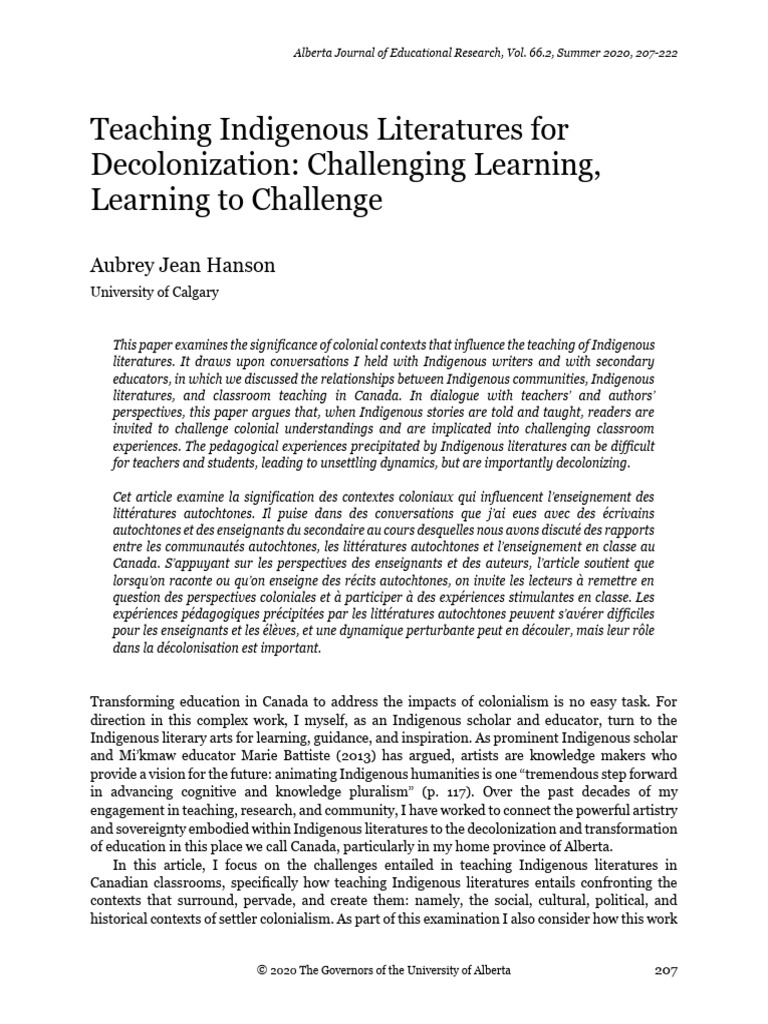 Teaching Indigenous Literatures for Decolonization | PDF | Teachers ...