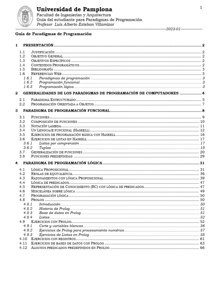 Profesor: Luis Alberto Esteban Villamizar: Guía de Paradigmas de Programación | PDF | Paradigmas ...