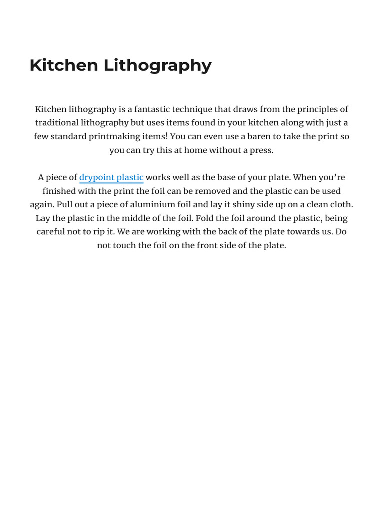 Kitchen Lithography Techniques Explained | PDF | Printmaking | Lithography