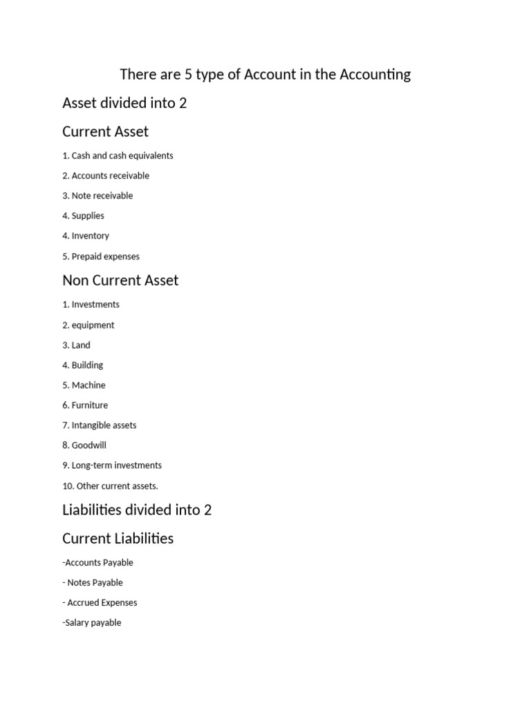 There Are 5 Type of Chart of Account | PDF