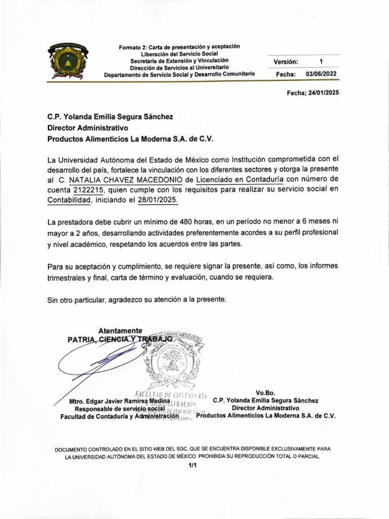 Formato 2 Carta de Presentación y Aceptación | PDF