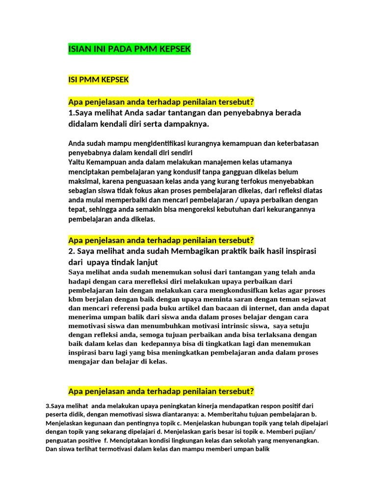 Isian Ini Pada PMM Kepsek | PDF