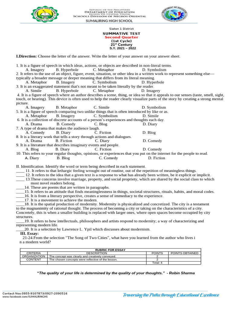 21st Century (SUMMATIVE)1st Cycle | PDF | Metaphor