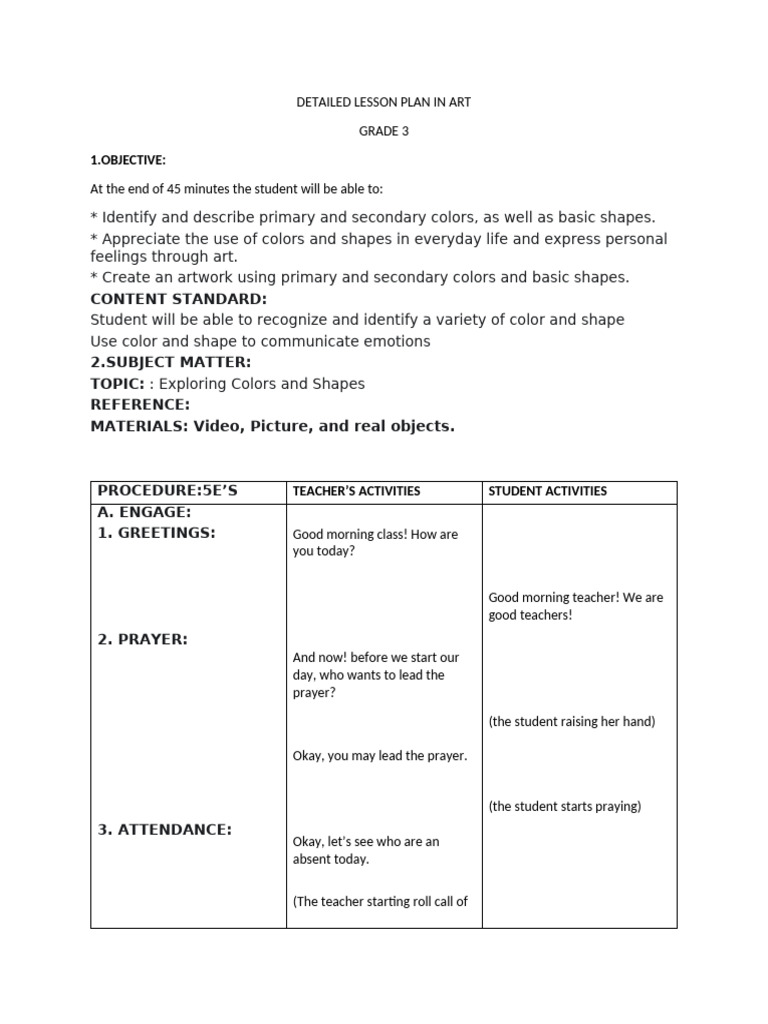 Lesson Plane Art3 | PDF