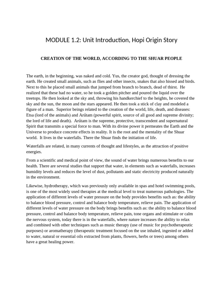 Module 1.2- Unit Introduction, Hopi Origin Story | PDF | Water