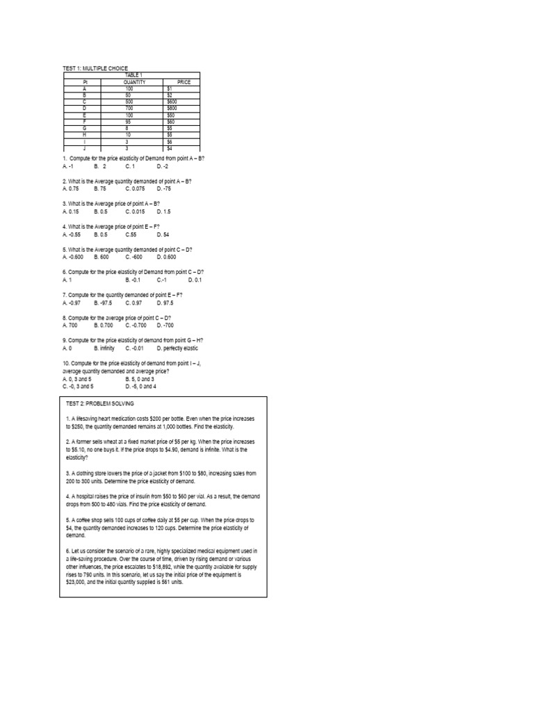 Price Elasticity Exercises | PDF | Demand | Elasticity (Economics)