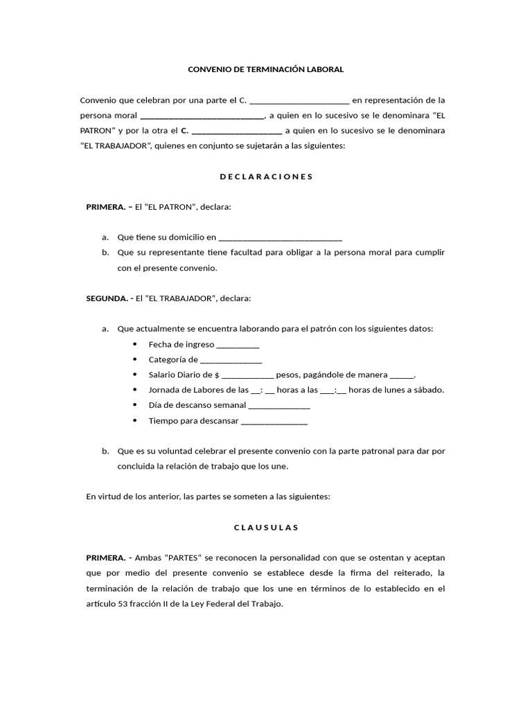 Convenio de Terminación Laboral | PDF | Caso de ley | Justicia