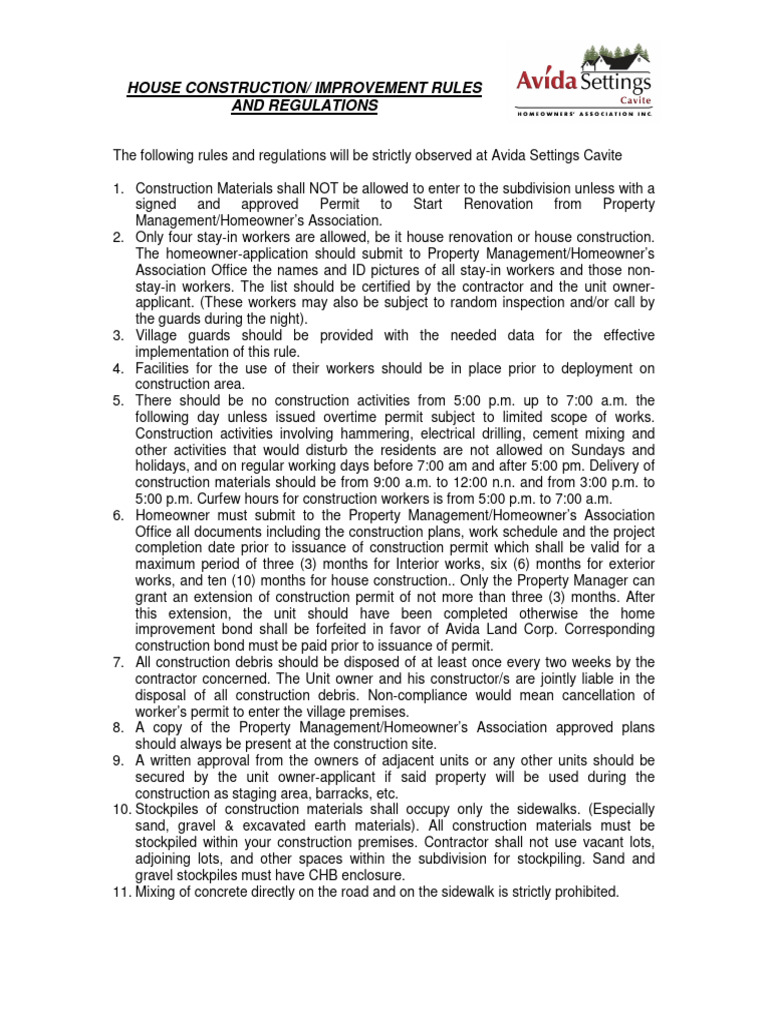 Asc-House Improvement Rules & Regulations | PDF