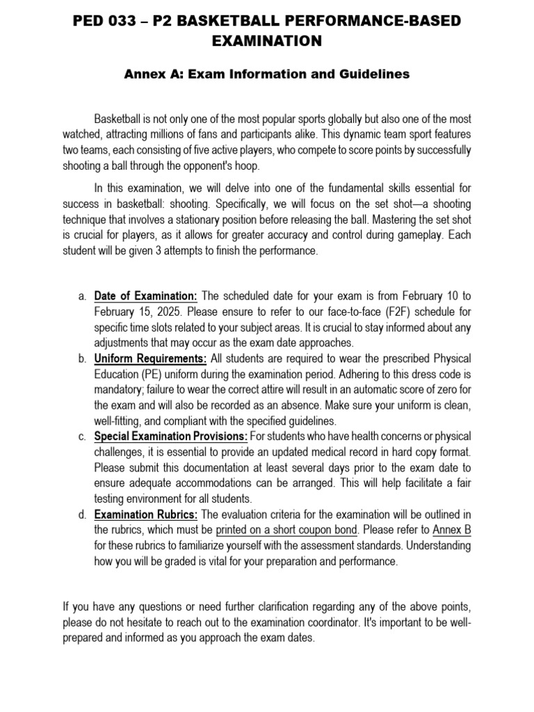 Ped 033 p2 Performance Based Examination Basketball | PDF